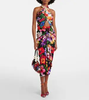 Dolce & Gabbana Draped Floral Silk-blend Midi Skirt