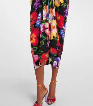 Dolce & Gabbana Draped Floral Silk-blend Midi Skirt