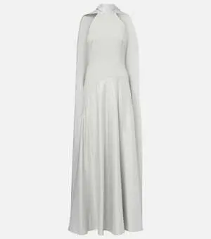 Solace London Cece Halterneck Crepe And Satin Gown - Silver