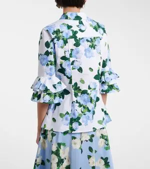 Carolina Herrera Floral Ruffle Cotton-blend Shirt - Multicoloured