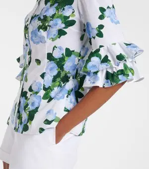 Carolina Herrera Floral Ruffle Cotton-blend Shirt - Multicoloured