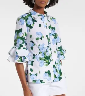 Carolina Herrera Floral Ruffle Cotton-blend Shirt - Multicoloured