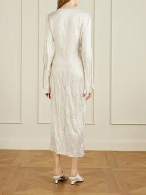 Khaite Rommi Crinkled-voile Midi Wrap Dress - Neutrals