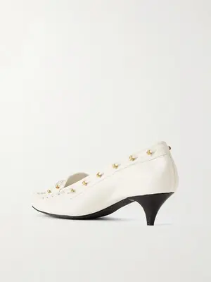 Khaite Milly Embellished Whipstitched Textured Leather Pumps - Neutrals