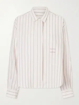 Calvin Klein Amari Pinstriped Cotton And Silk-blend Shirt - Neutrals