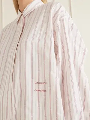 Calvin Klein Amari Pinstriped Cotton And Silk-blend Shirt - Neutrals
