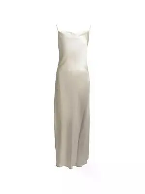 SLEEP NO MORE Silk Maxi Dress With Cowl Neck And Side Slit - Grey