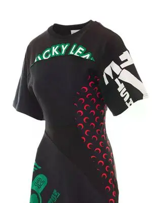 MARINE SERRE Asymmetrical Patchwork Dress With Graphic Print