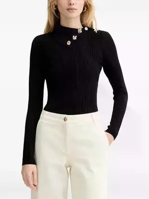 Guess Button-detail Cable-knit Sweater - Black