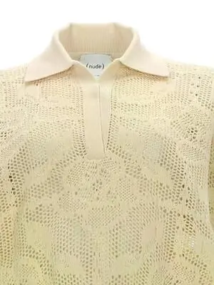 NUDE Crochet Knit Floral Polo Shirt