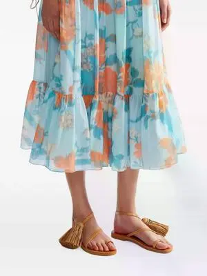 Erdem Floral Print Tiered Midi Skirt