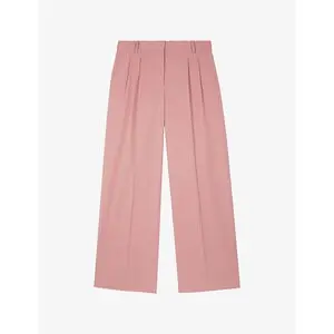 The Kooples Pleated Front Wide Leg High Rise Trousers - Blush