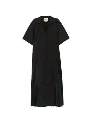 Plan C Pleated Panel V-neck Midi Dress