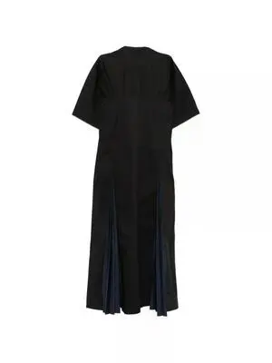 Plan C Pleated Panel V-neck Midi Dress