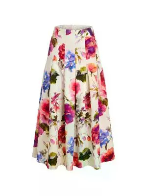 NICHOLAS Floral-print Pleated Midi Skirt - Neutrals
