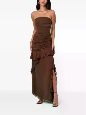 NICHOLAS Viola Strapless Ruffled Maxi Dress - Brown