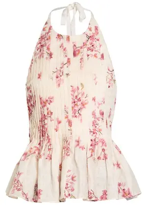 Agua Bendita Floral Print Linen Halterneck Top - Multicoloured