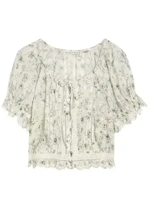 Alice + Olivia Floral Print Cotton Blouse With Puff Sleeves - Multicoloured