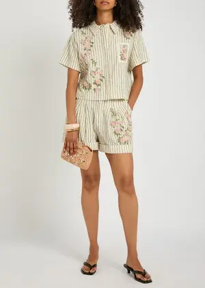 Agua Bendita Rommy Embroidered Striped Cotton-blend Shorts - Multicoloured
