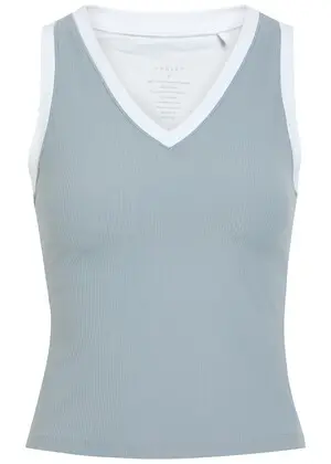 Varley Ribbed V-neck Stretch-jersey Tank Top With Contrast Trims - Grey