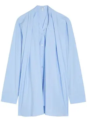 Loewe Pleated Cotton-poplin Shirt - Light Blue