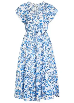 Rails Floral-print Linen-blend Midi Dress - Blue