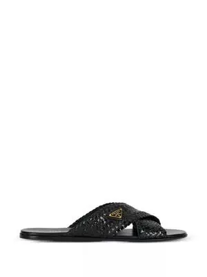 Prada Prada Leather Criss-Cross Slides Black