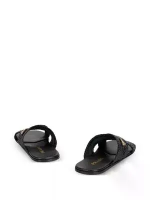 Prada Leather Criss-cross Slides - Black