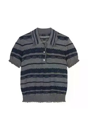 JNBY Ruffle-trim Striped Polo Top - Grey