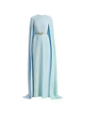 Oscar De La Renta Light Butterfly Detail Cape Maxi Dress