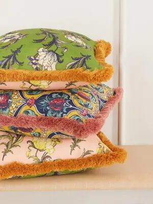 La DoubleJ Floral-printed Fringed-trimmed Cushion - Multi