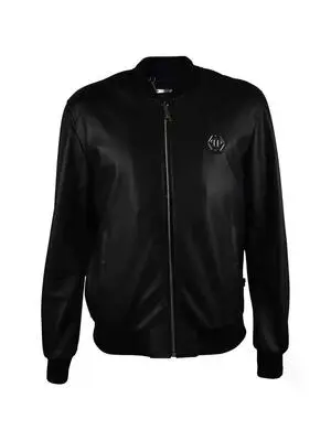 Philipp Plein Hexagonal Logo Leather Bomber Jacket