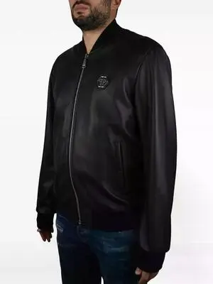 Philipp Plein Hexagonal Logo Leather Bomber Jacket