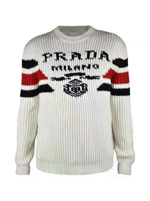 Prada Cashmere Striped Crew Neck Sweater - Neutrals