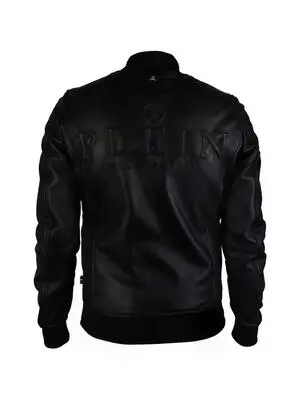 Philipp Plein Logo Button Leather Bomber Jacket