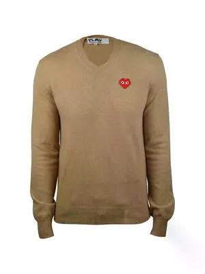 Play Comme Des Garcon Comme Des Garçons Play Heart Appliqué V-Neck Sweater Neutrals