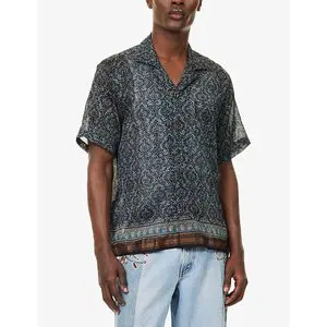 KARTIK RESEARCH Pattern Camp-collar Silk Shirt