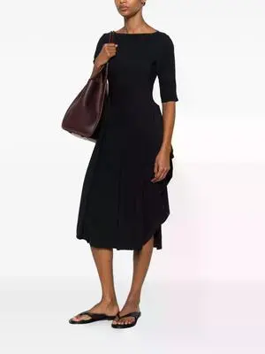 High Crew-neck Midi Dress With Pleated Skirt