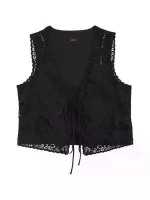 BOSS Embroidered Tie-fastening Top - Black
