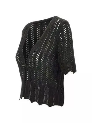 KAOS Openwork Knit Cropped Cardigan - Black