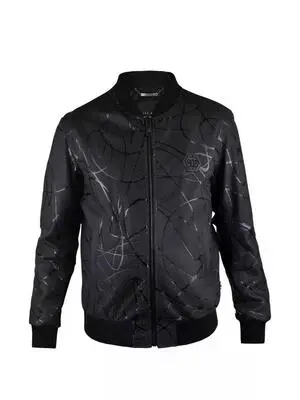 Philipp Plein Python-effect Leather Bomber Jacket - Black