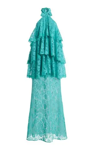 THIRD FORM Gaia Tiered Lace Halterneck Maxi Dress - Blue