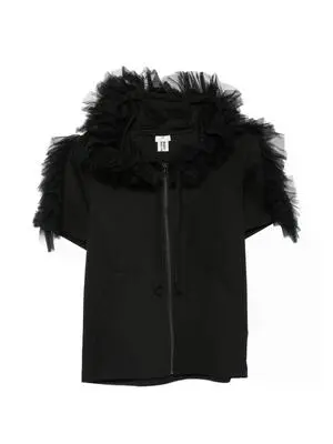 Noir Kei Ninomiya Ruffled Tulle Trimmed Hoodie - Black