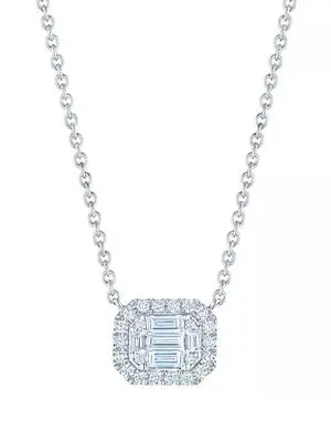 Kwiat 18kt White Gold Emerald Cut Diamond Sunburst Pendant - Silver
