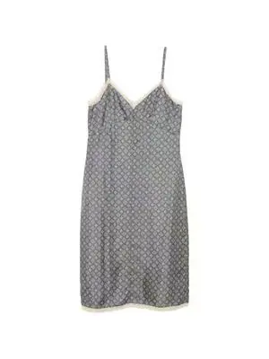 Prada Geometric Print Lace Trim Slip Dress - Grey