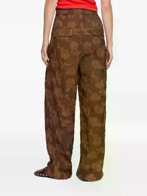 GANNI Fil-coupé Floral Trousers - Brown