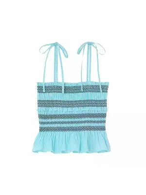 GANNI Shirred Gingham Check Top