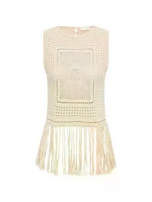 Zimmermann Indra Crochet Fringe Blouse - Neutrals