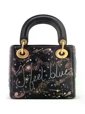 Dior Lady Chain Bag Embroidered Calfskin Mini Satchel - Black