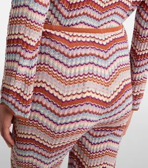 Rixo Boni Chevron Cotton Flared Trousers - Multicoloured